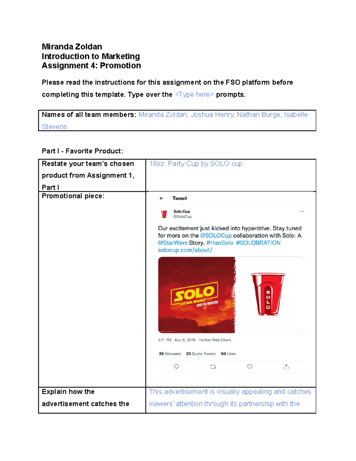 Group Assignment 4 - Miranda Zoldan Introduction to Marketing ...