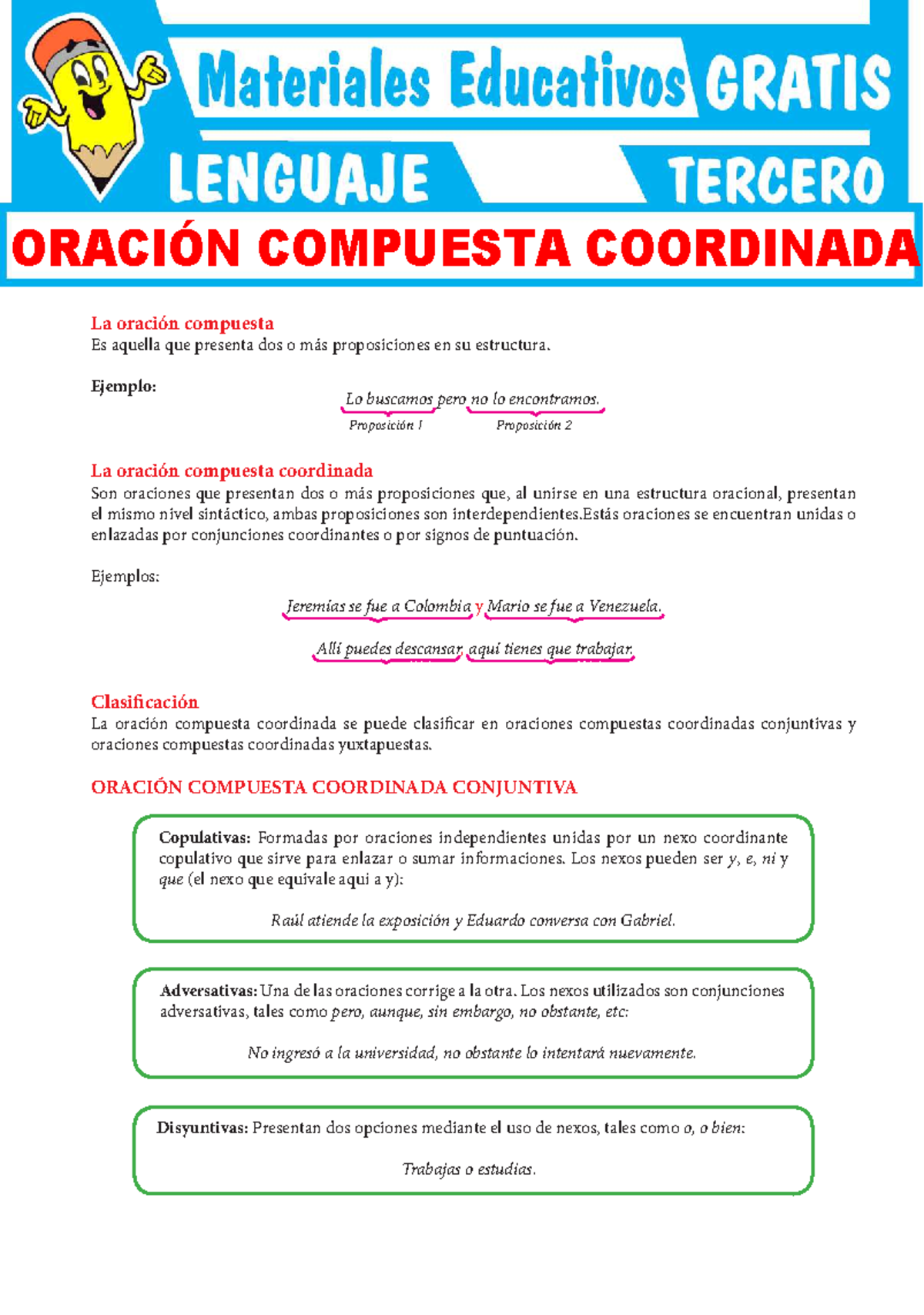 Las Oraciones Compuestas Coordinadas Para Tercer Grado de Secundaria ...