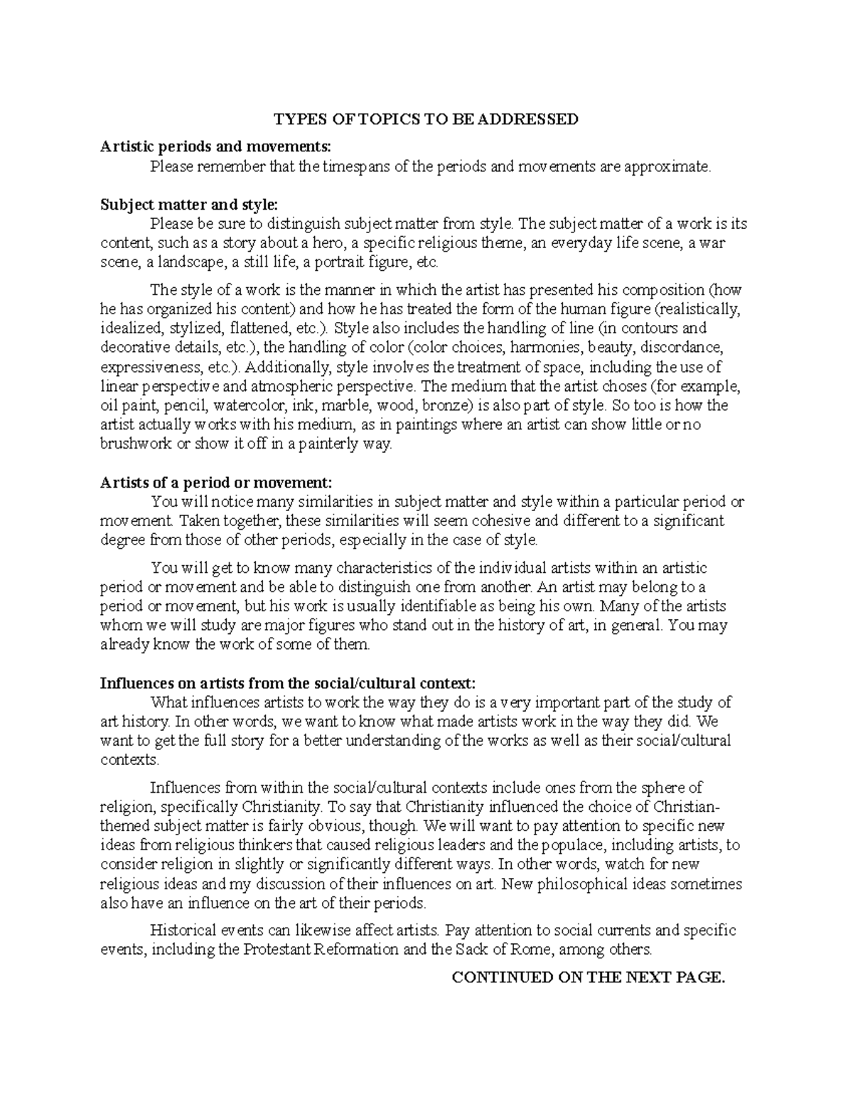 Types of Topics to be Addressed - TYPES OF TOPICS TO BE ADDRESSED ...