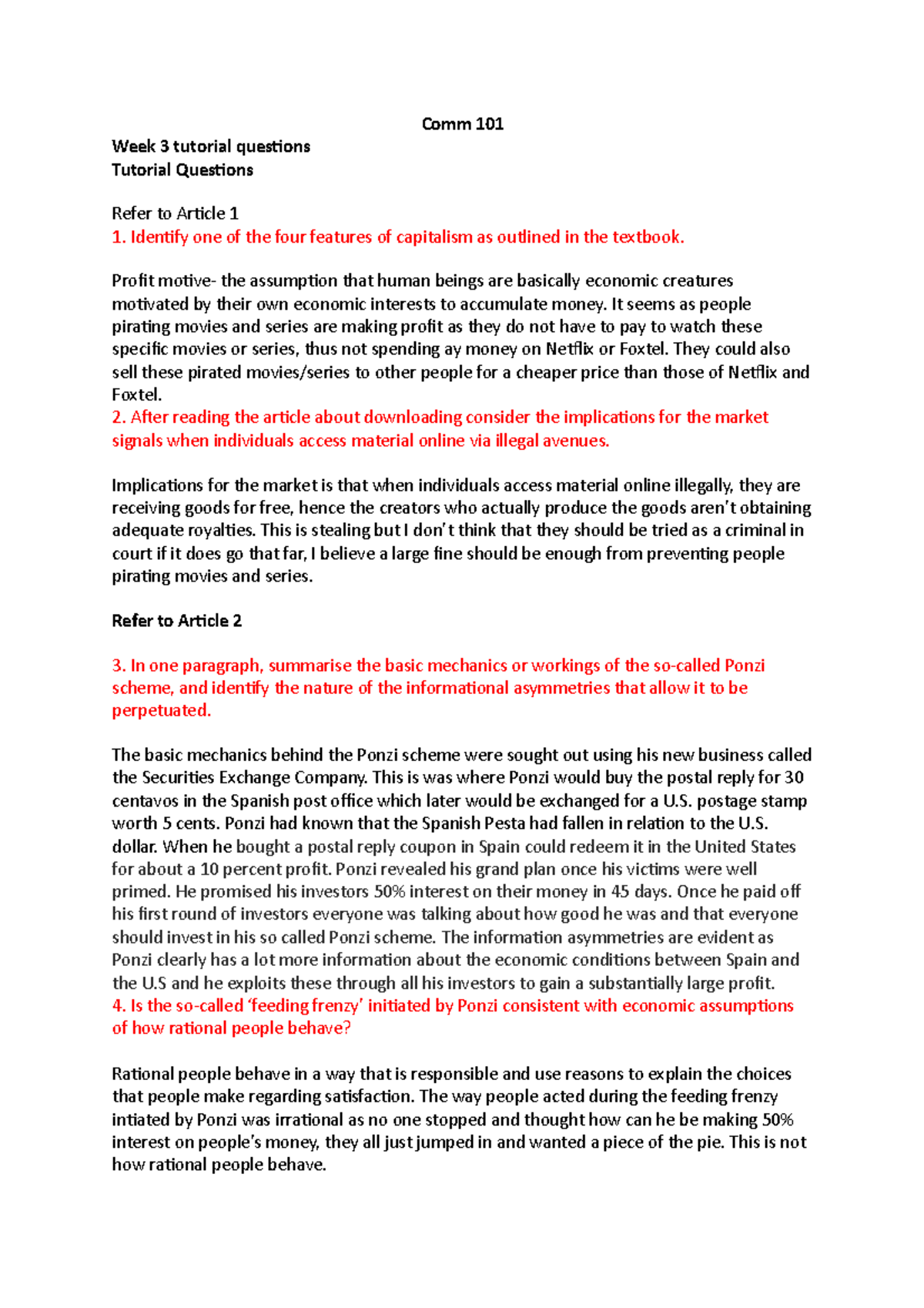 Comm 101 - TUT ANSWERS WEEK 3 - Comm 101 Week 3 tutorial questions ...