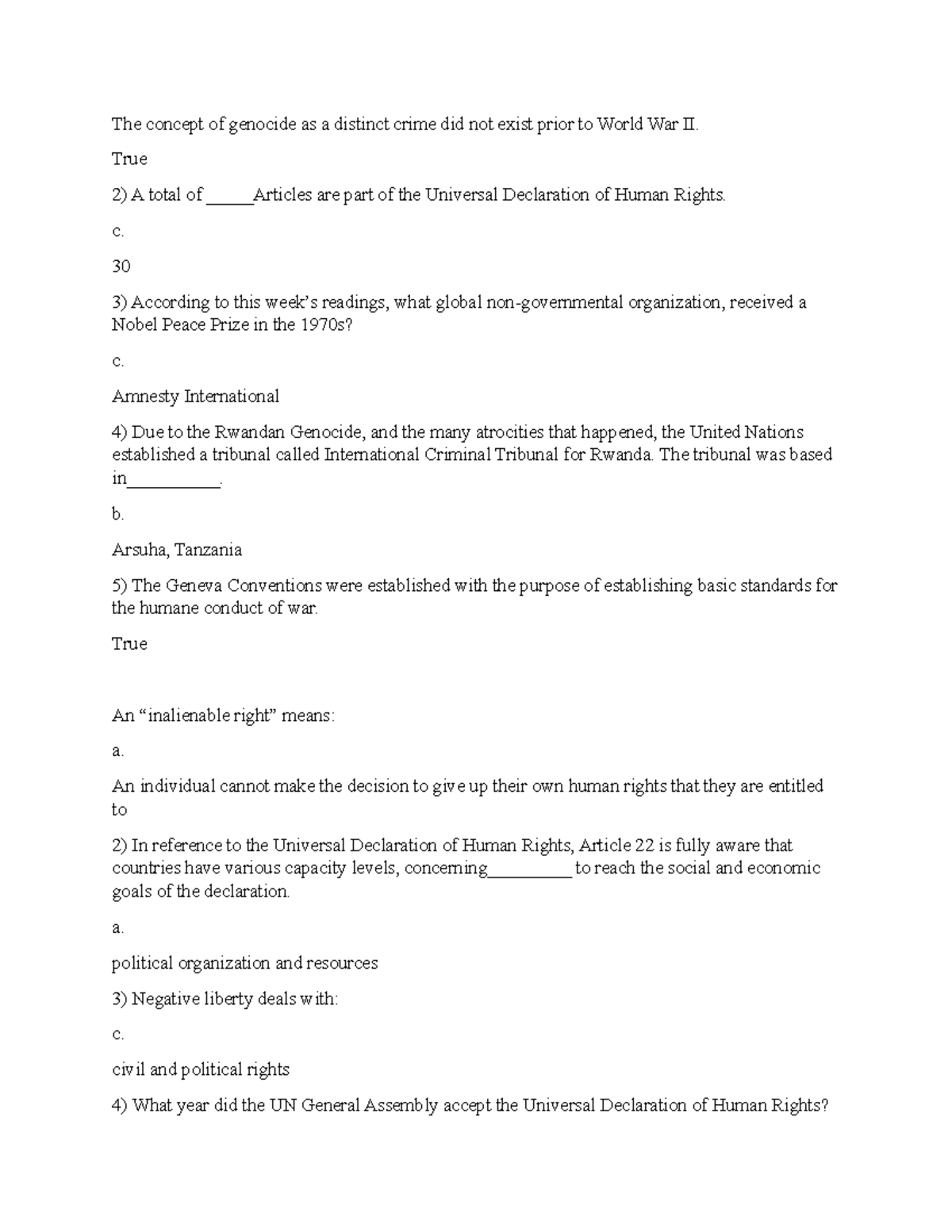 3) Self-Quiz Unit 3 Globalization - The concept of genocide as a ...