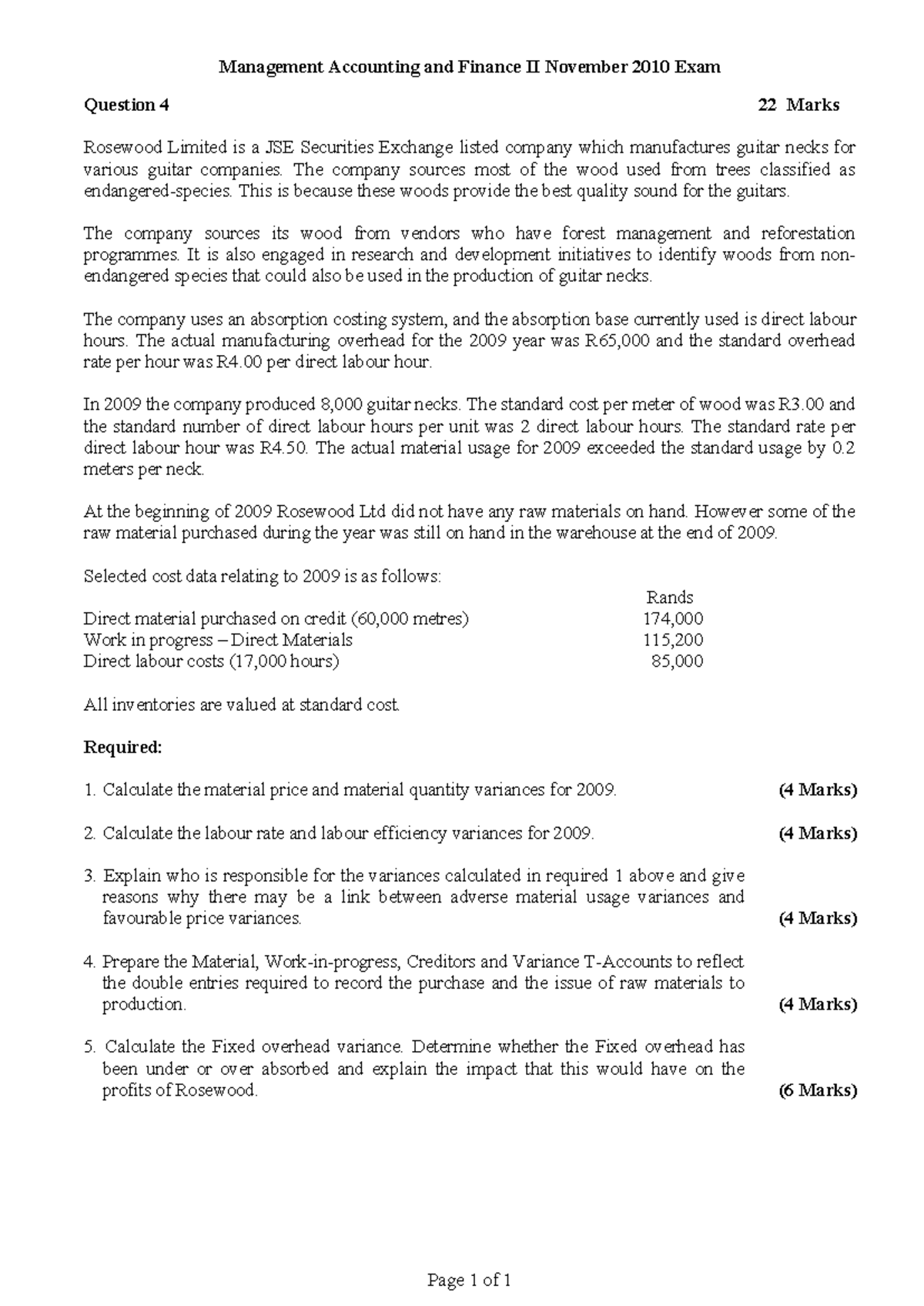 Nov 2010 Exam Q4 Unseen Annotated - Management Accounting and Finance ...