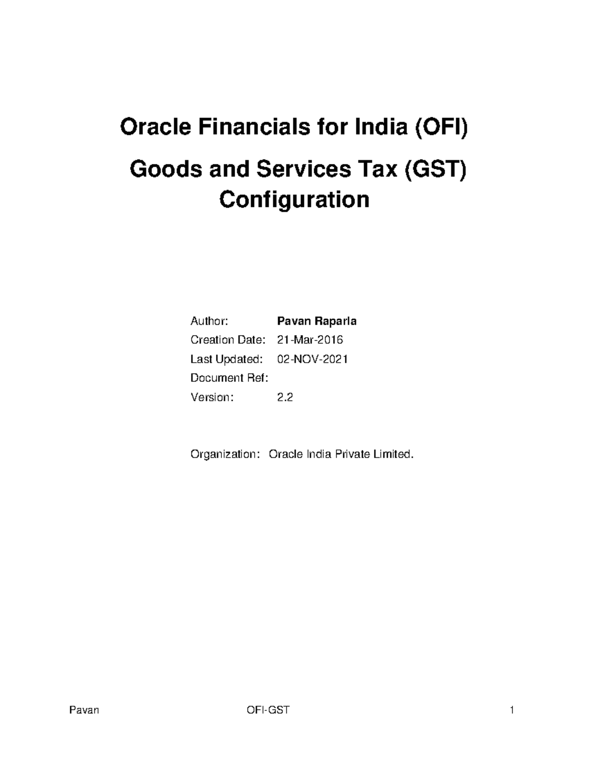OFI GST Configuration Functional Document - Pavan OFI-GST 1 Oracle ...