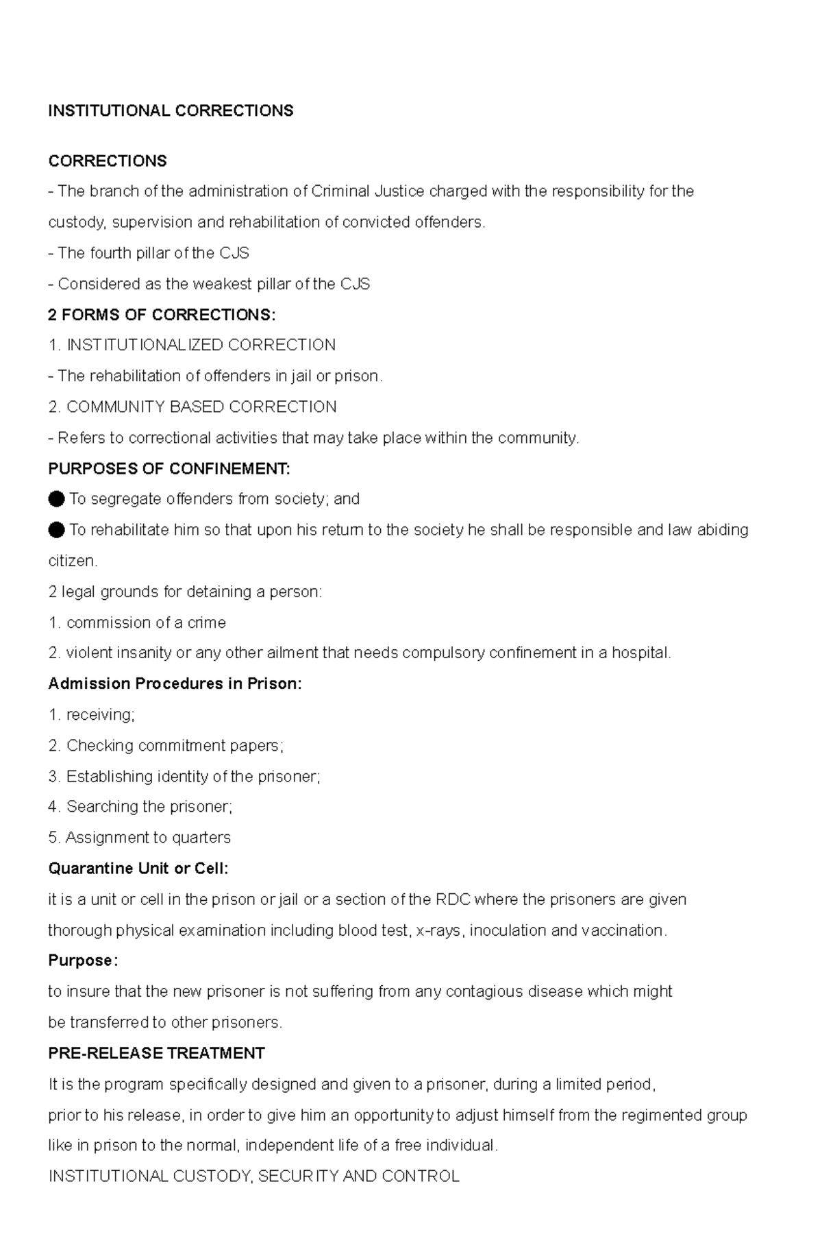 CA 1 PART 1 Institutional Corrections - INSTITUTIONAL CORRECTIONS ...
