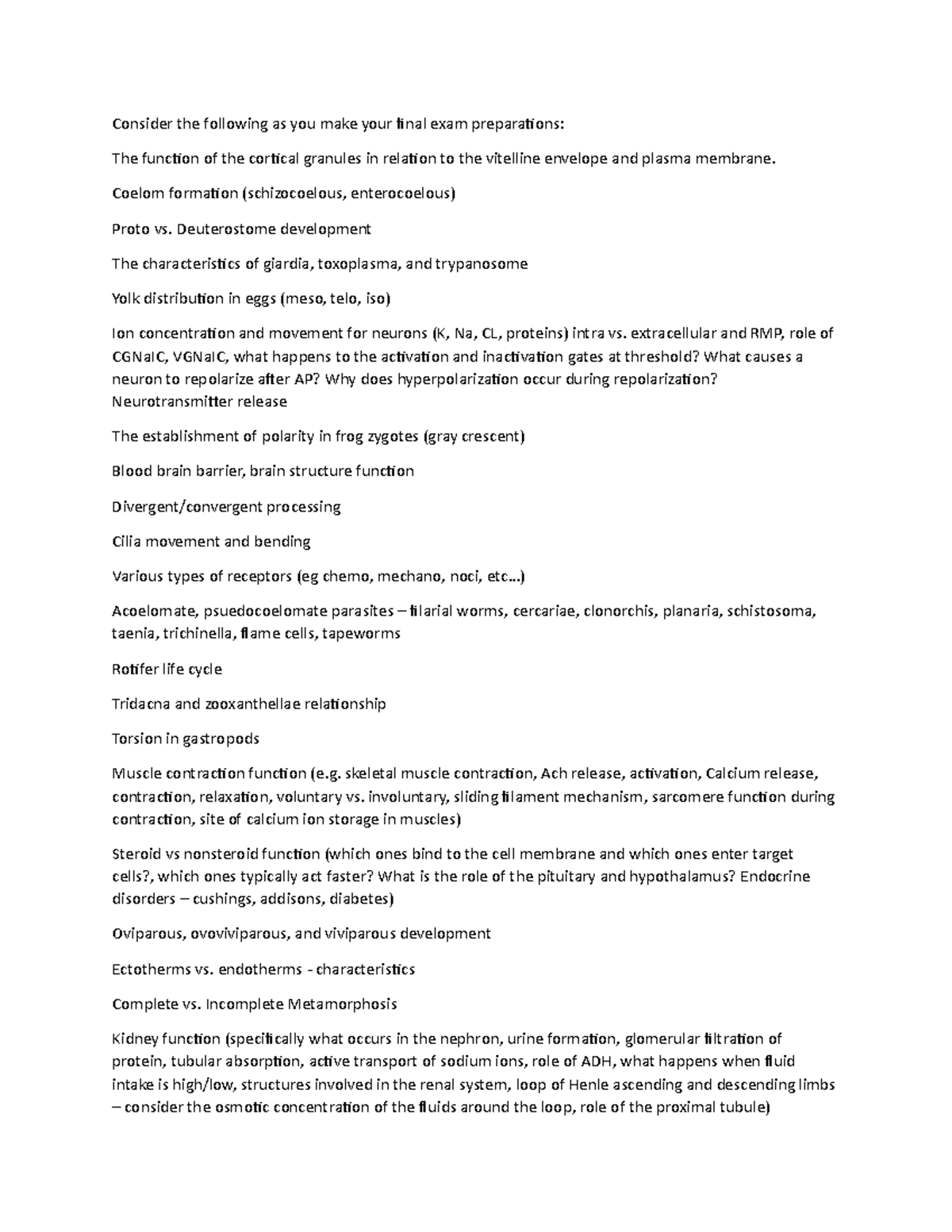 Final Exam Study Points - Consider the following as you make your final ...