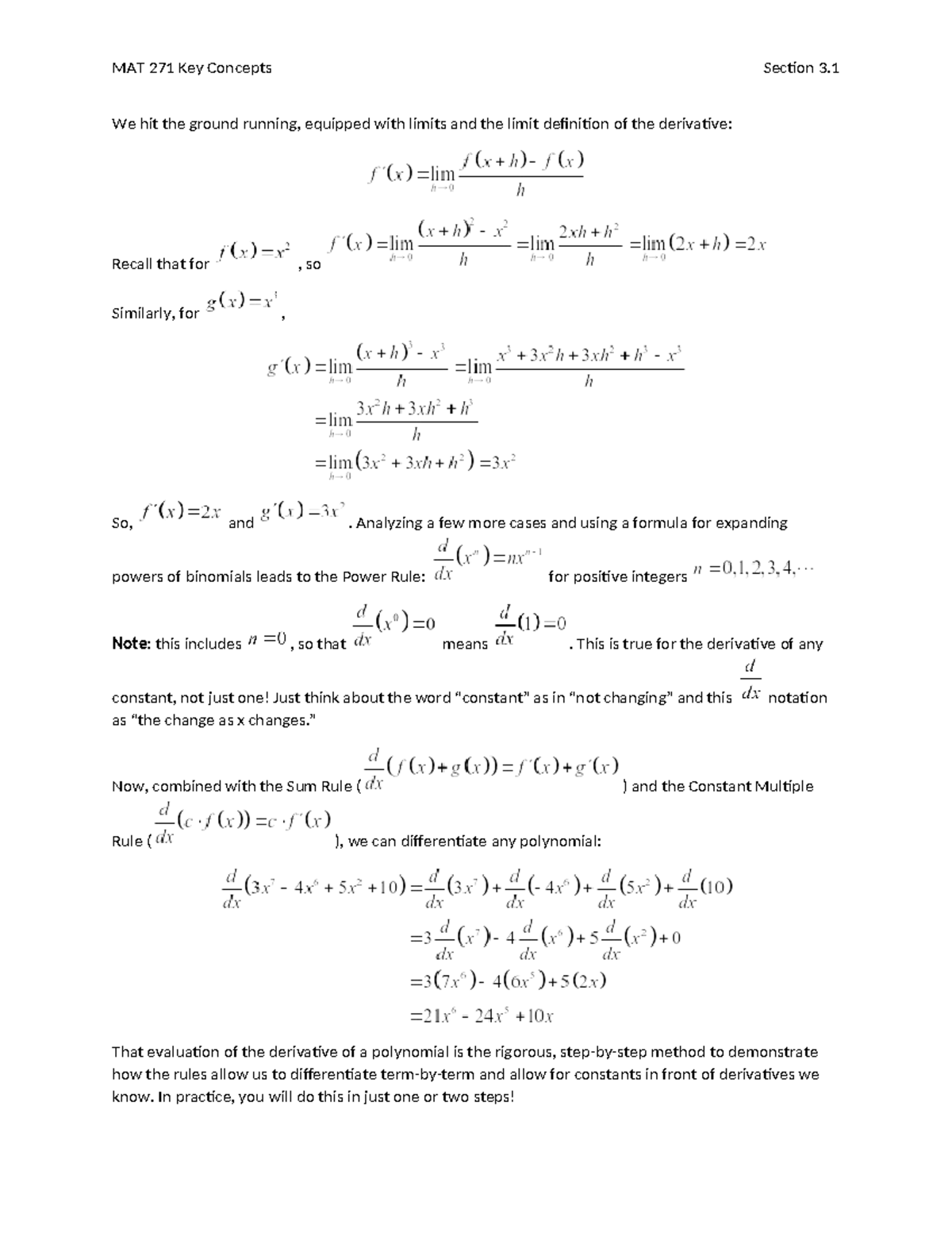 MAT271 Key Concepts 03 01 - MAT 271 Key Concepts Section 3. We hit the ground running, equipped ...