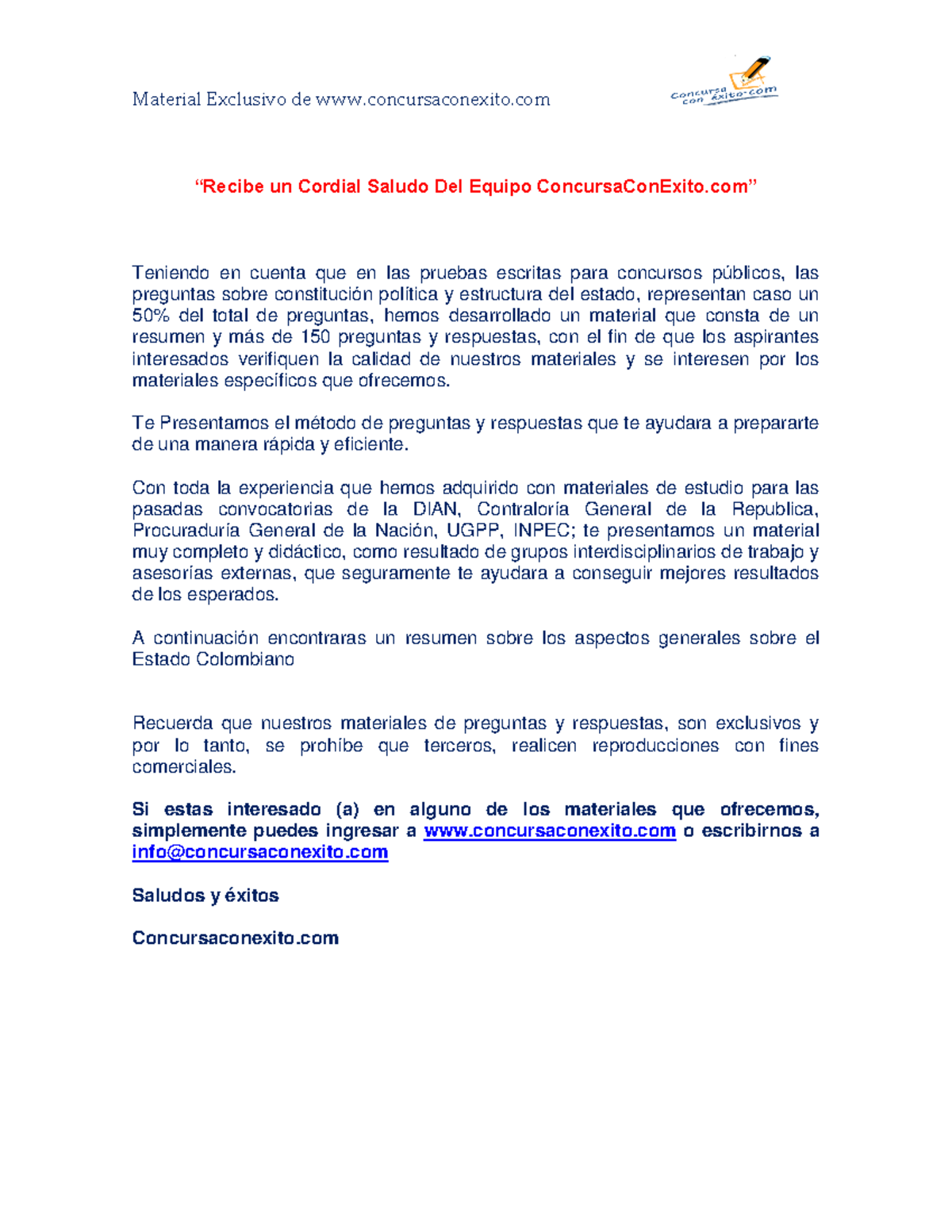 Aspectos Grales del estado - “Recibe un Cordial Saludo Del Equipo ConcursaConExito” Teniendo en ...