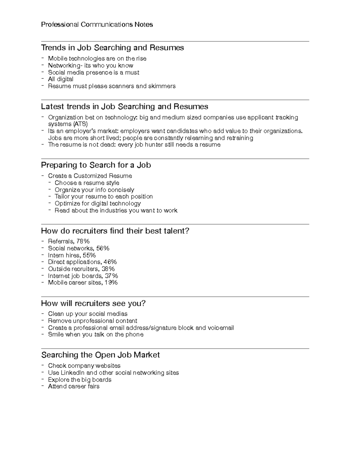 Professional Communications Notes - Jobs are more short lived; people ...