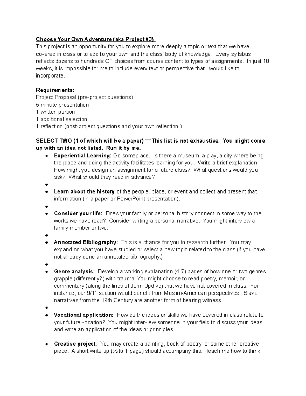 1C Project #3 - Choose Your Own Adventure (aka Project #3) This project ...