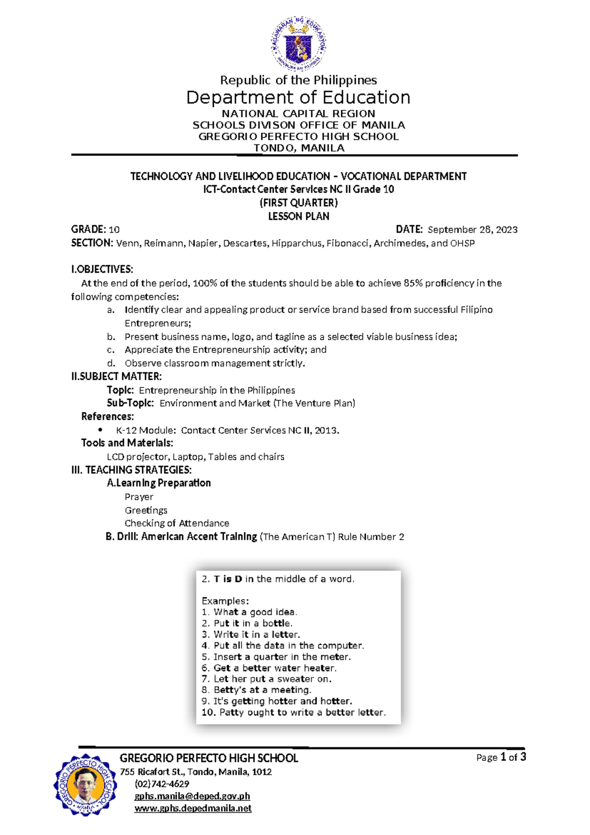 CO 1 September 28, 2023 - Class Observation DLL Form for Deped Teachers ...