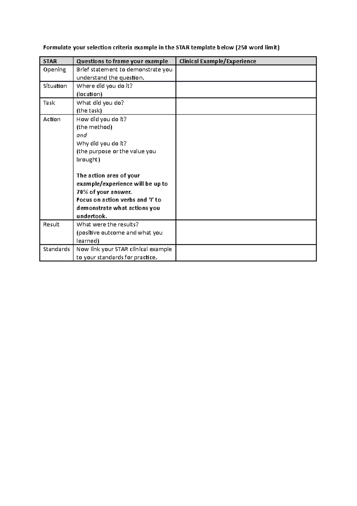 Part B STAR Framework template(1) - Formulate your selection criteria ...