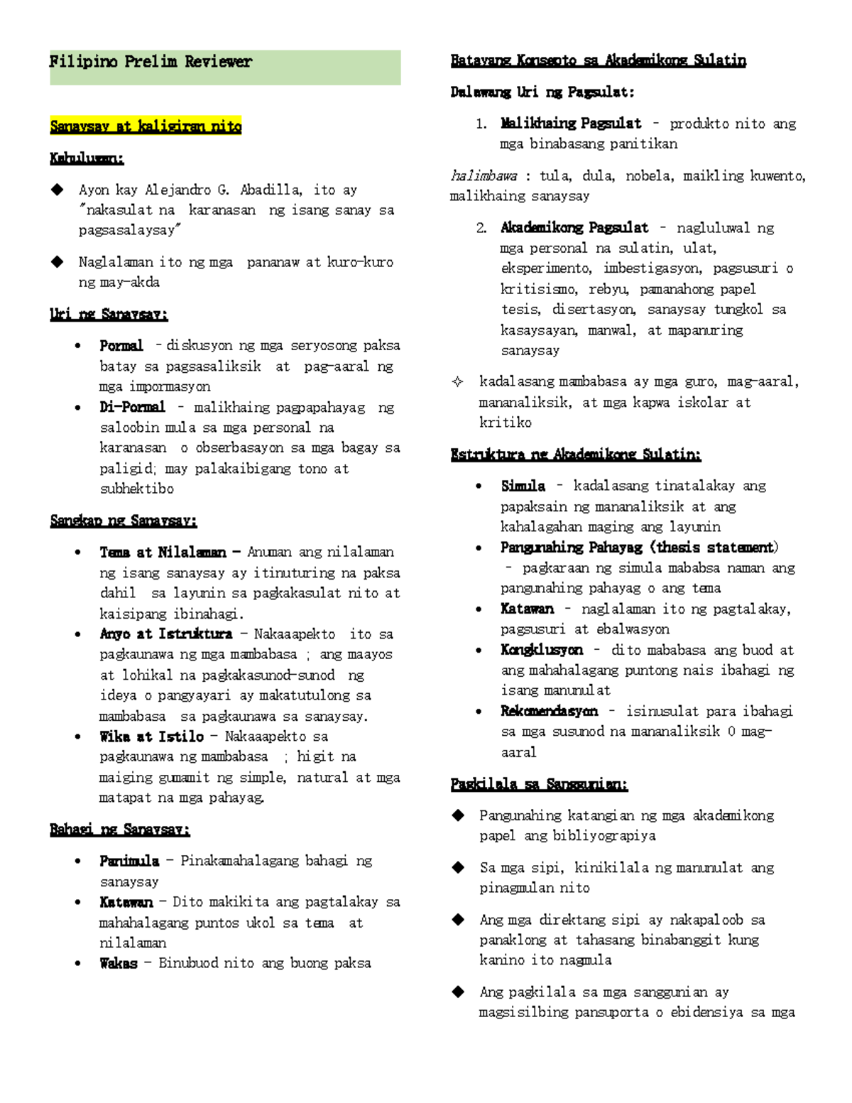 Filipino Reviewer - Medtech - Studocu