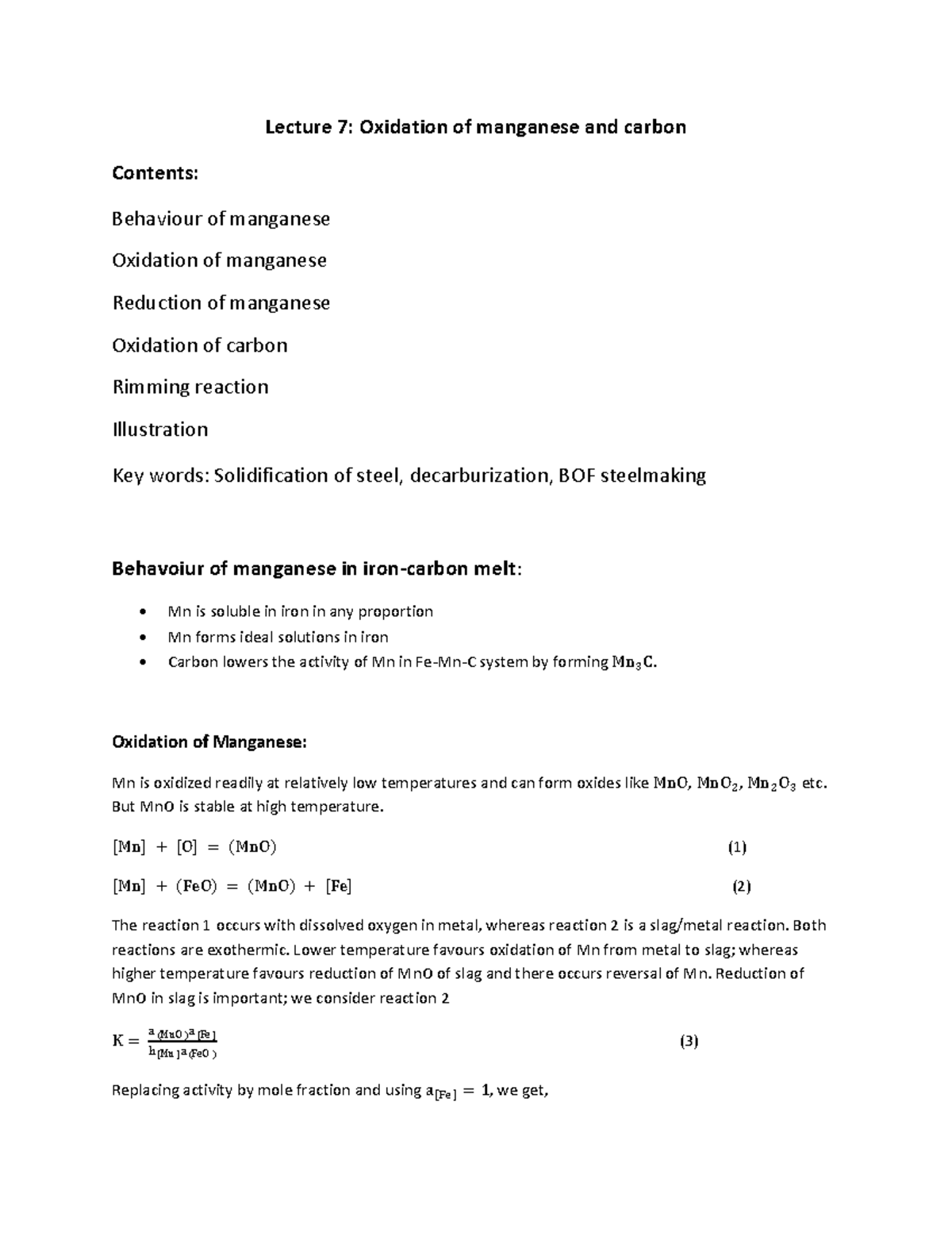 7.Oxidation of manganese and carbon - Lecture 7: Oxidation of manganese ...