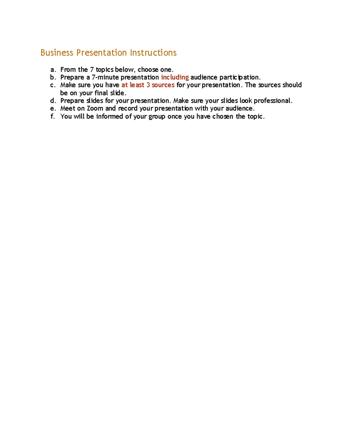 Business Presentation Topics - Business Presentation Instructions a ...