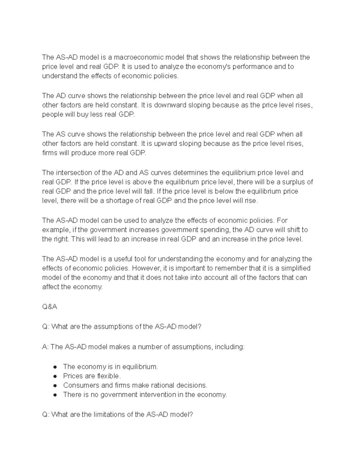 Lecture 5 Equilibrium in the AS-AD Model - The AS-AD model is a ...