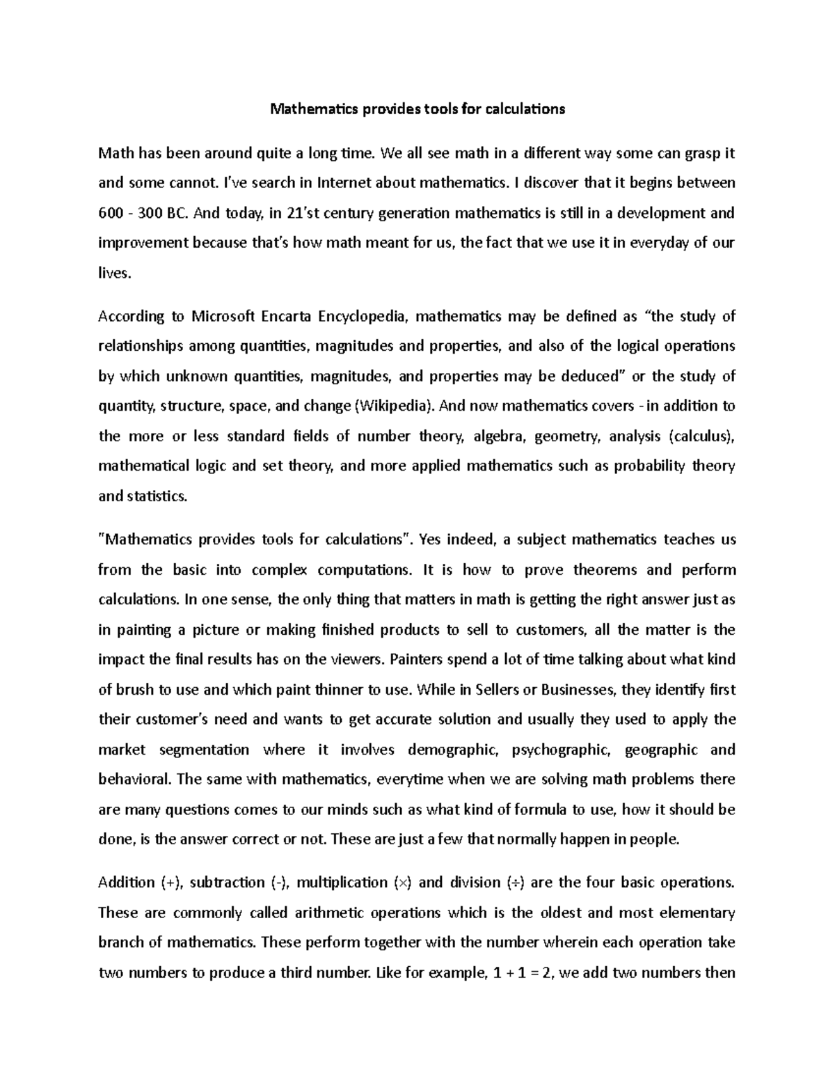 419618387 Mathematics Provide Tools for Calculations - Mathematics provides tools for ...