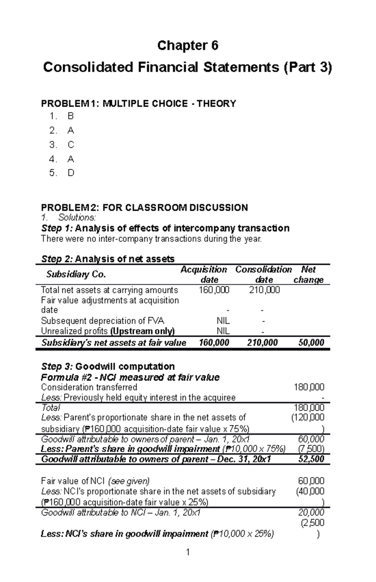 Quiz 1 Chapter 4 - KA - Chapter 6 Consolidated Financial Statements ...