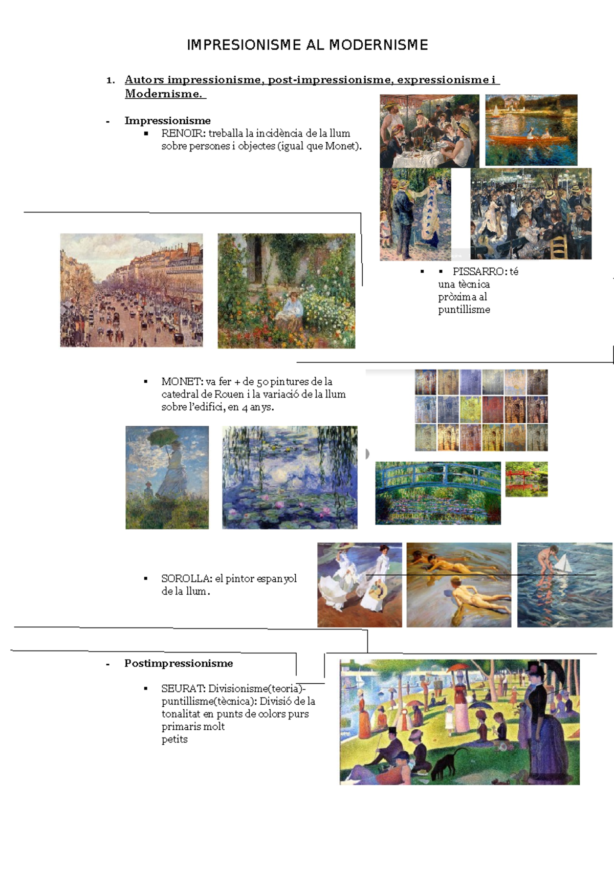 Impresionisme al Modernisme - IMPRESIONISME AL MODERNISME 1. Autors impressionisme, - Studocu