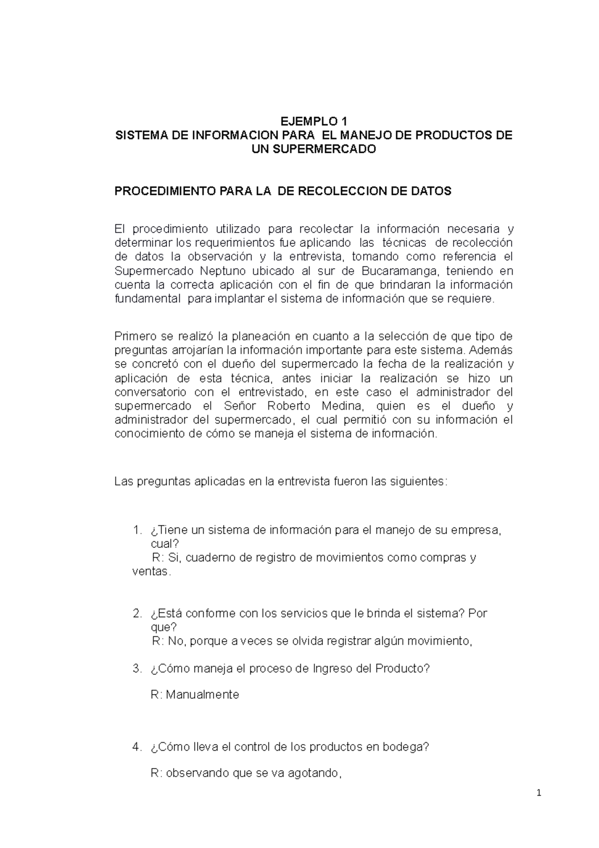 Ejemplos DE Requerimientos - EJEMPLO 1 SISTEMA DE INFORMACION PARA EL ...
