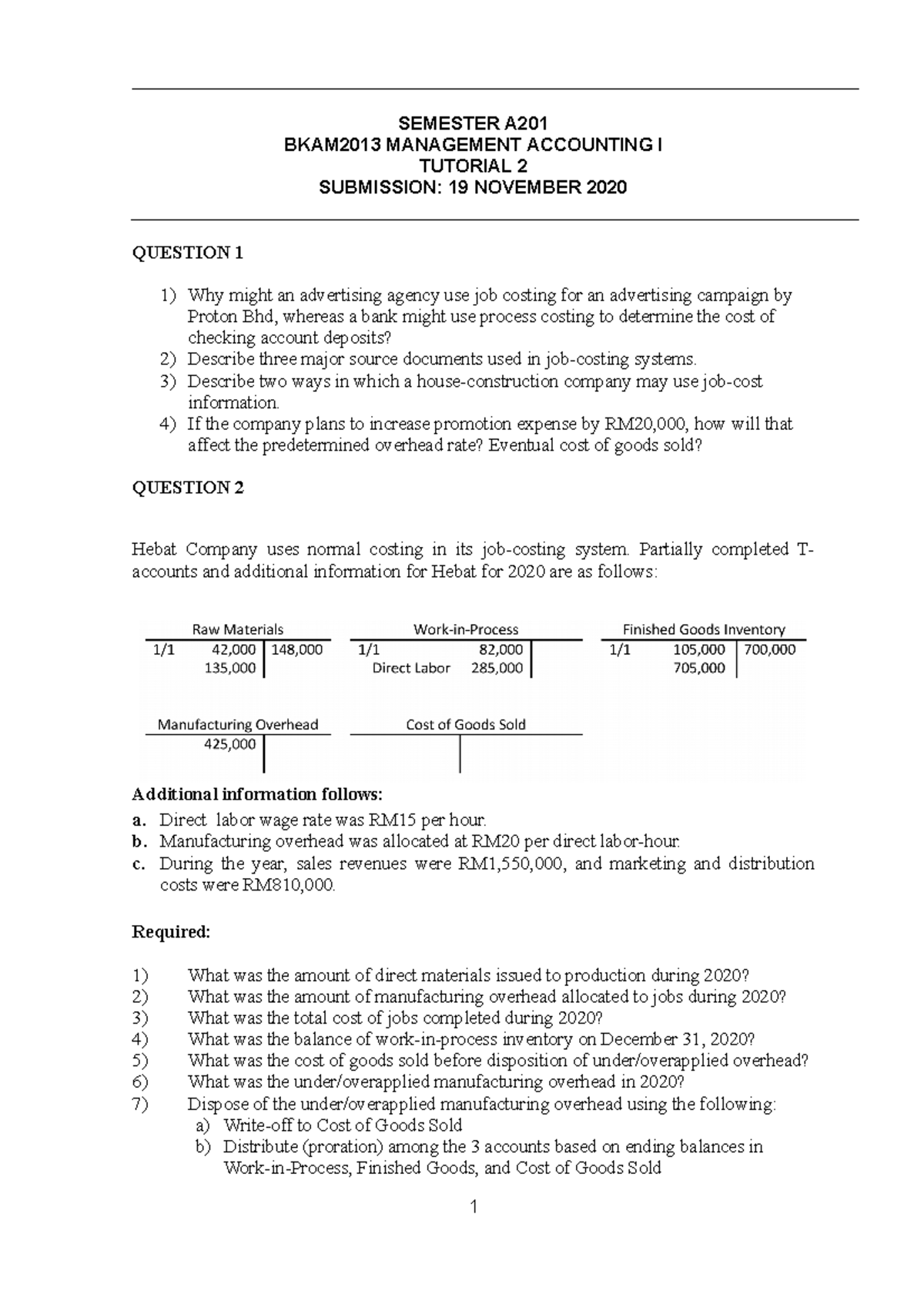 Tutorial 2 -T4 - CHAPTER 4 - SEMESTER A BKAM2013 MANAGEMENT ACCOUNTING ...