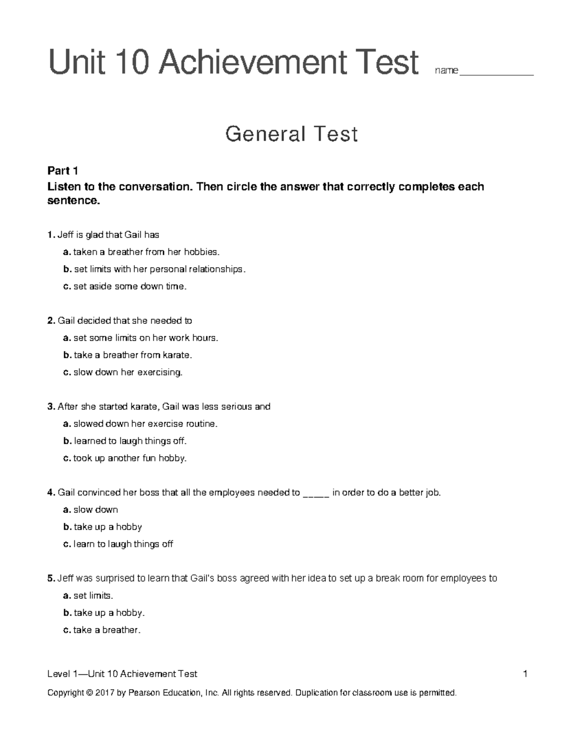 SU1 U10 - Información - Unit 10 Achievement Test name ...