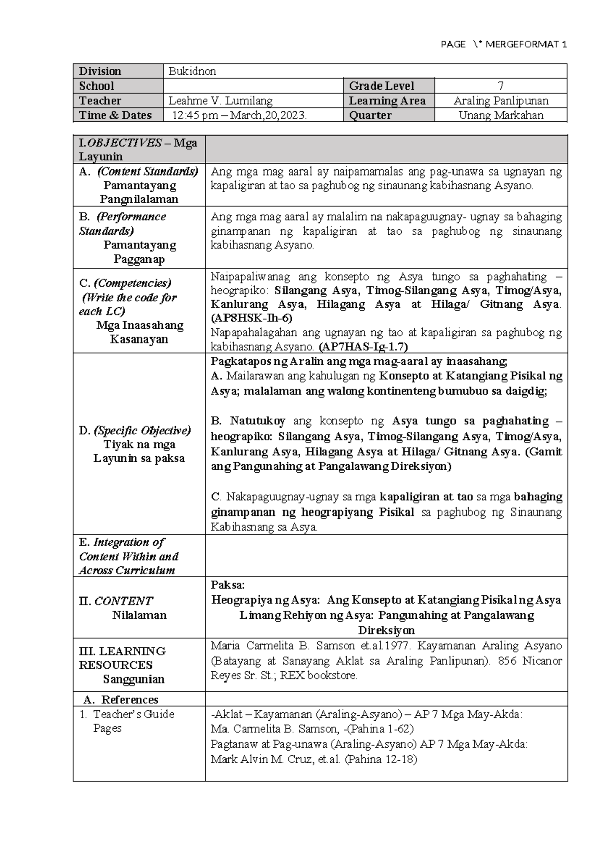 DLP Leahme 7E Model Final - Division Bukidnon School Grade Level 7 ...