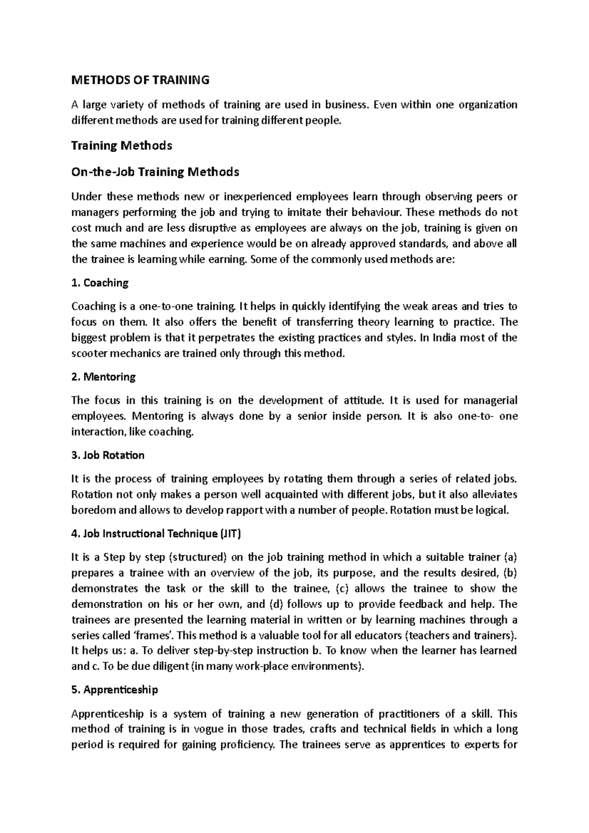 Methods OF Training - METHODS OF TRAINING A large variety of methods of ...