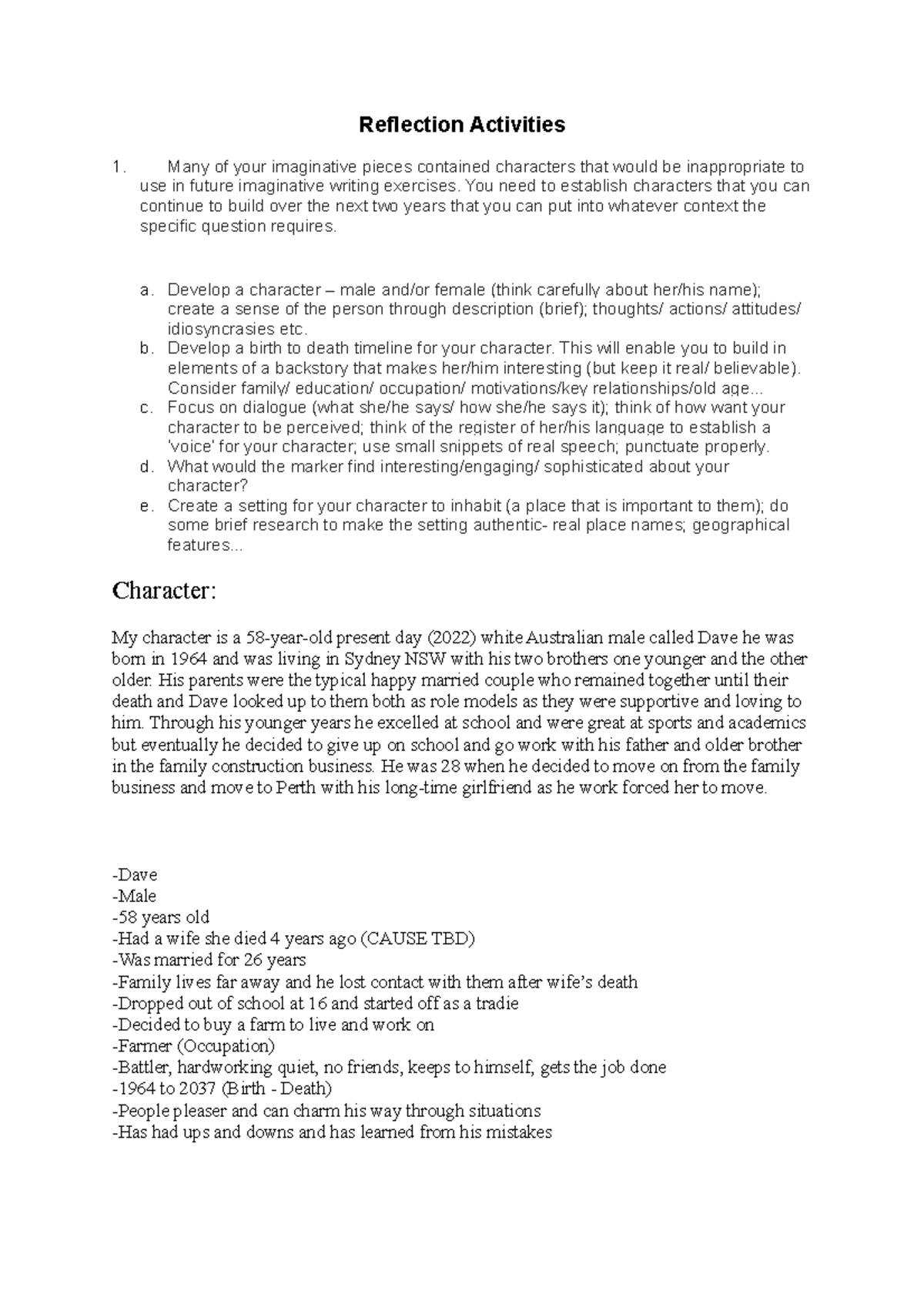 Reflection Activities - Many of your imaginative pieces contained ...