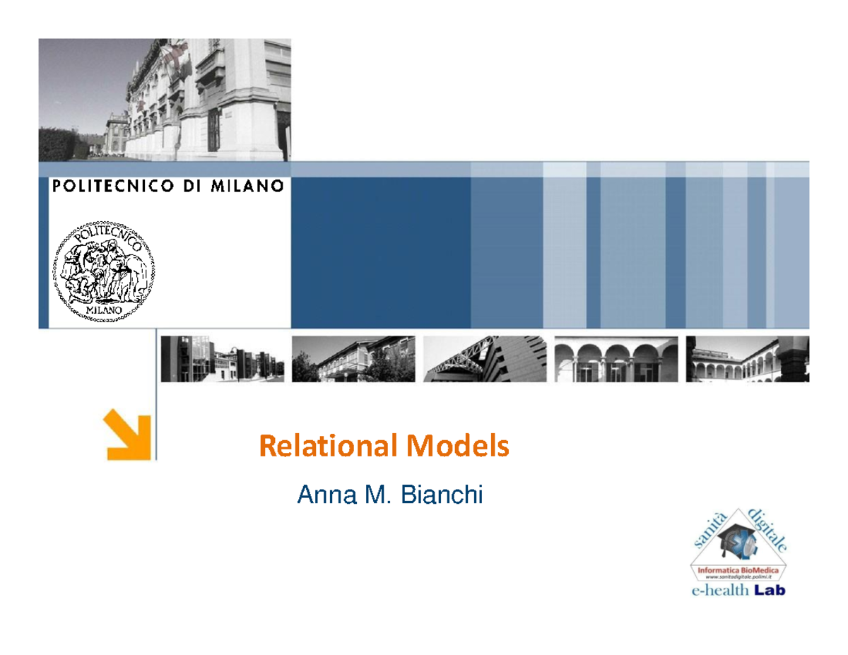 Relational Models medical informatics - Relational Models Anna M ...