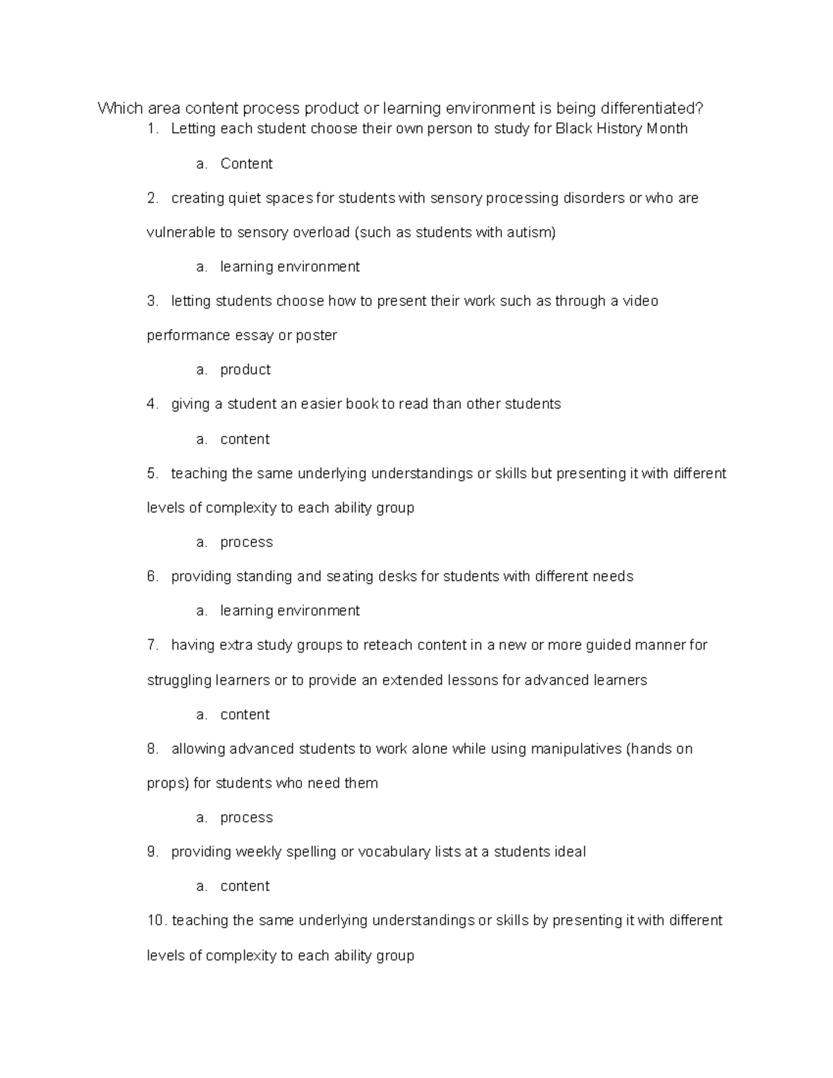 Content - definitions - Which area content process product or learning ...