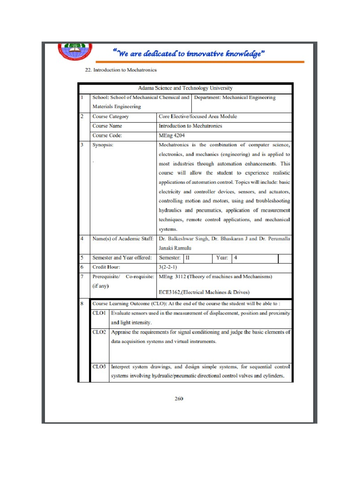 Course ouline mechatronics - mechanical unit operatin - Studocu