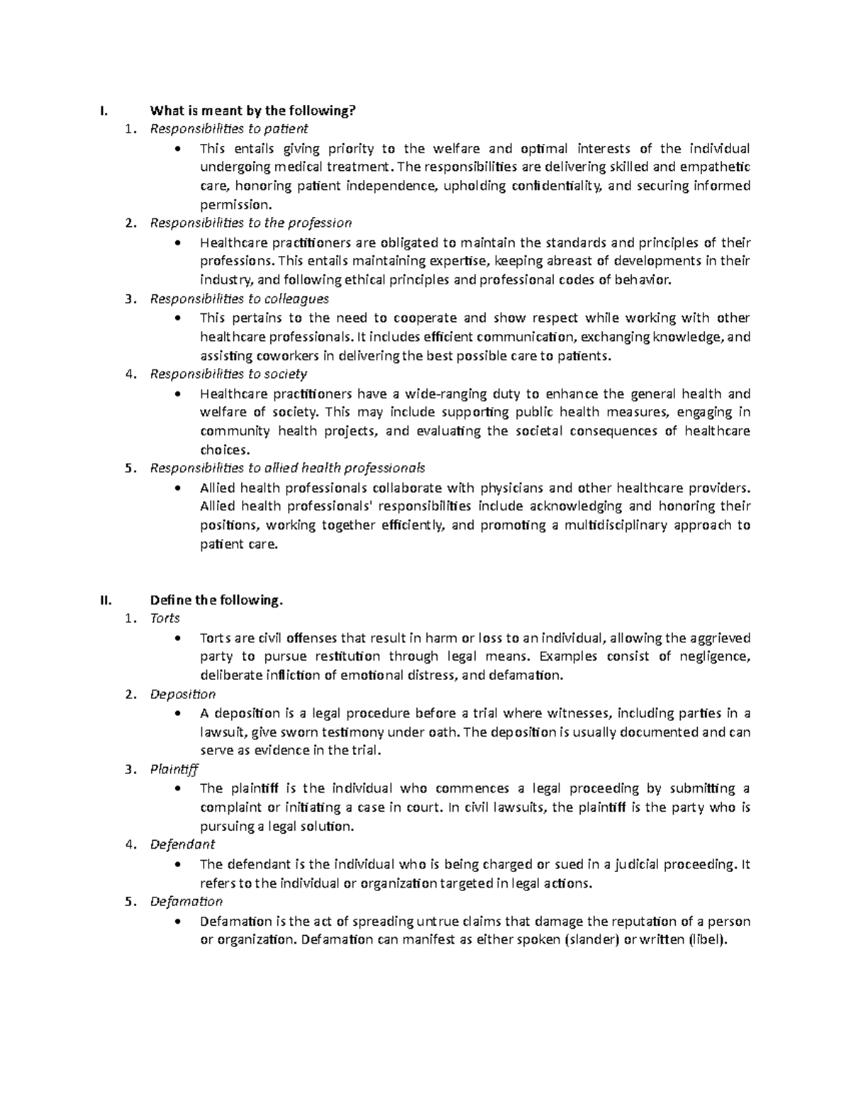 Legal Terminologies - I. What is meant by the following? 1 ...