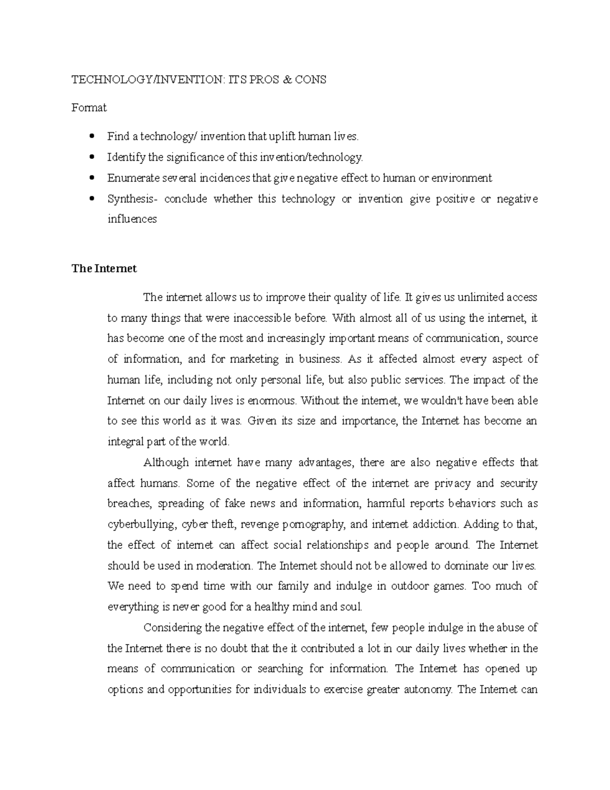 STS Pros and Cons of technolog - TECHNOLOGY/INVENTION: ITS PROS & CONS ...