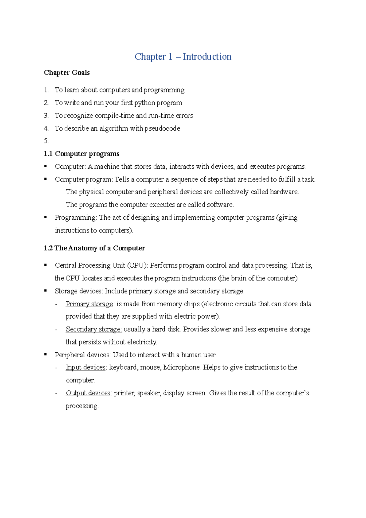 Chapter-1-Introduction - Chapter 1 – Introduction Chapter Goals To ...