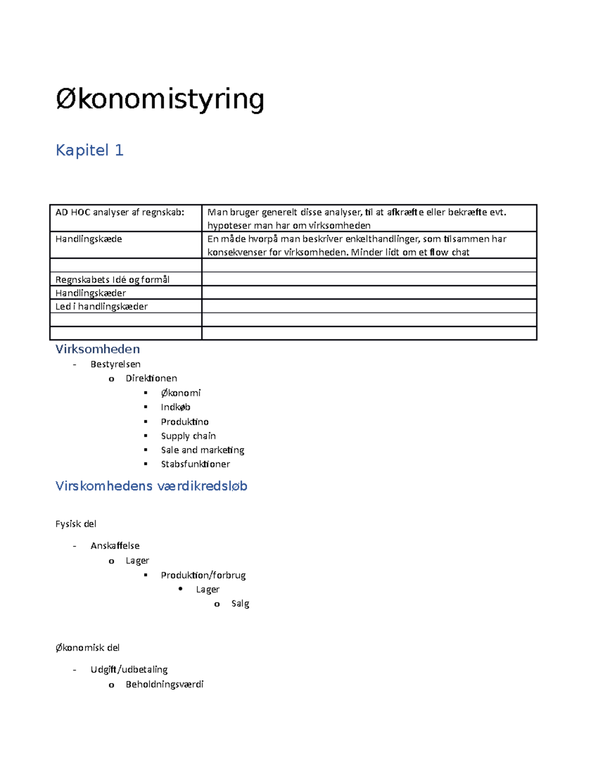 Økonomistyring - Foredragsnoter 1-15 - Økonomistyring Kapitel 1 AD HOC ...