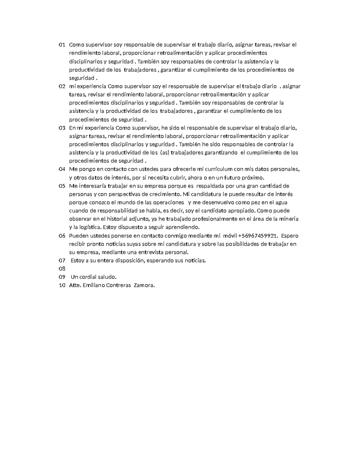 Experiencia - 01 Como supervisor soy responsable de supervisar el ...
