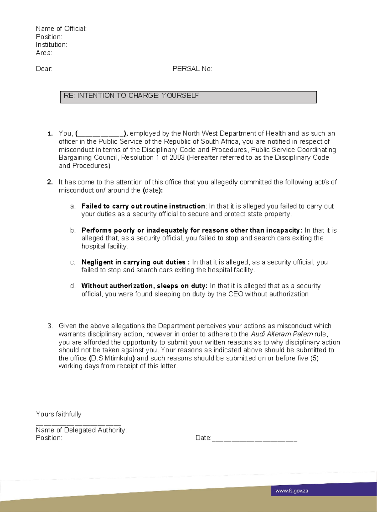 Audi letter example - Name of Official: Position: Institution: Area ...
