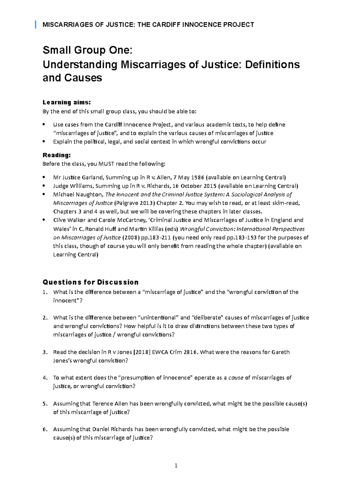 SG1 handout for students 2019-2020 2 - MISCARRIAGES OF JUSTICE: THE ...