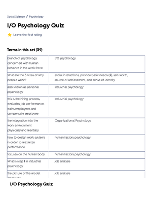 IO Practice Test - The goal of IO Psychology is to Increase the ...