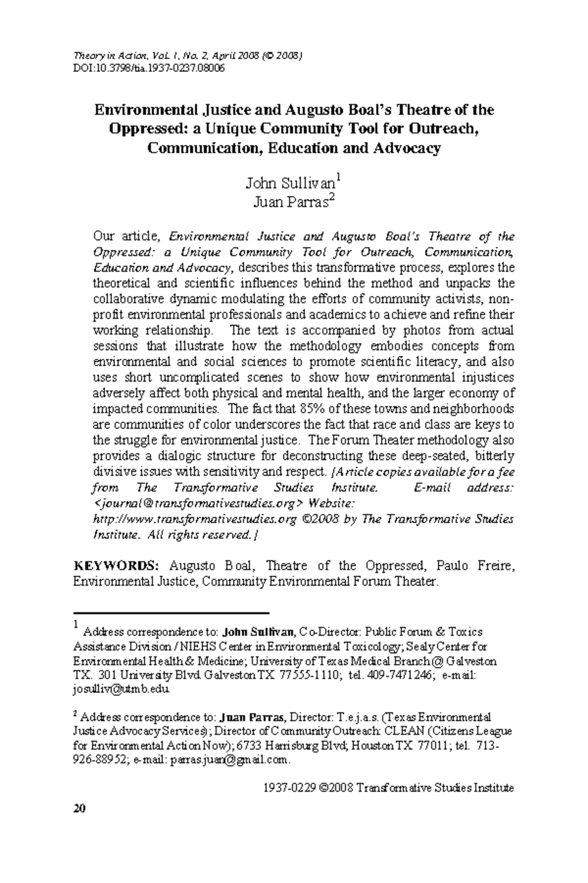 Environmental Justice and Augusto Boal’s Theatre of the Oppressed ...