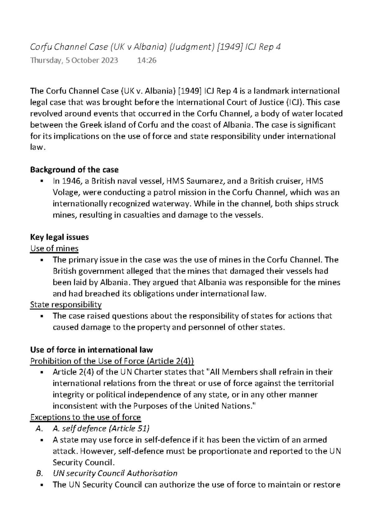 Corfu Channel Case (UK v Albania) (Judgment) [1949] ICJ Rep 4 - The ...