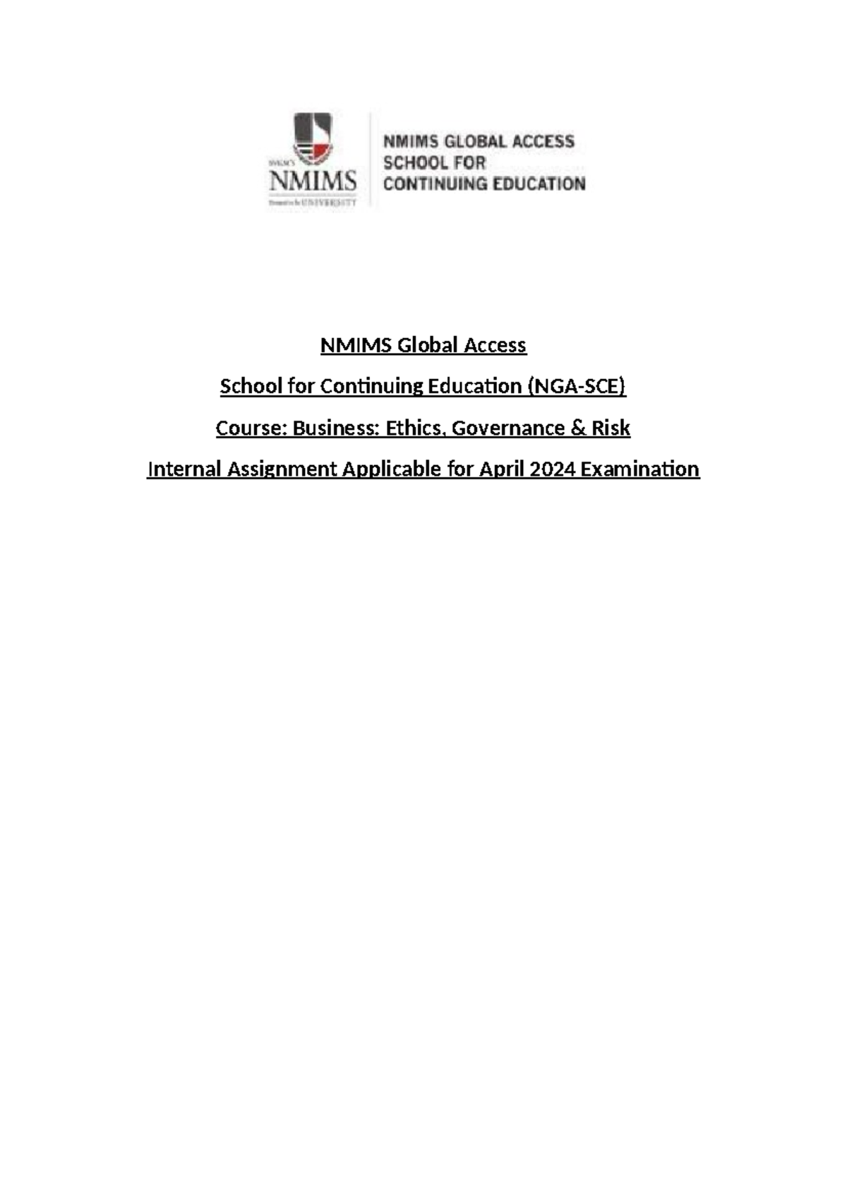 Business Ethics Governance Risk Assignment - NMIMS Global Access School for Continuing Education ...