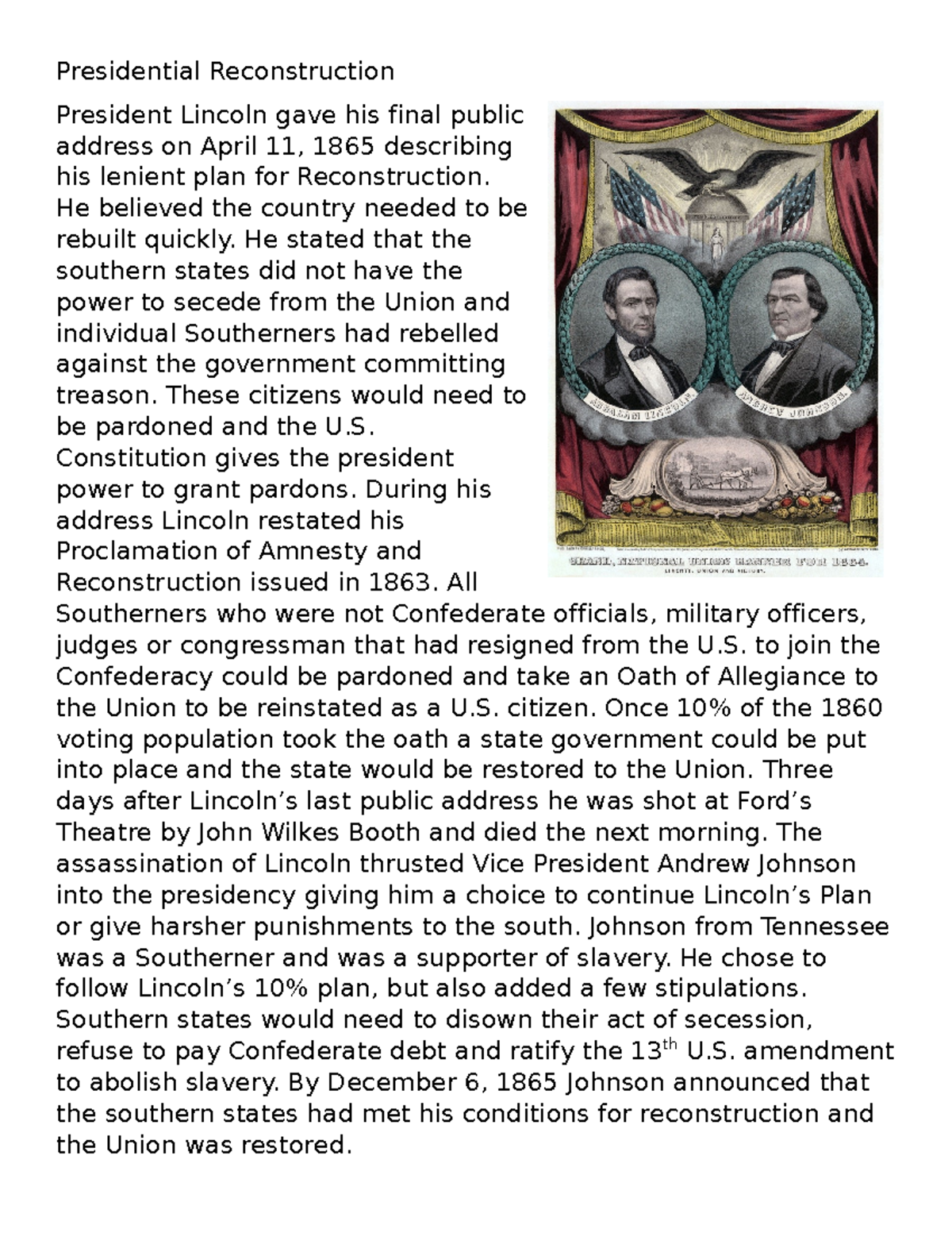 Texas History Talk Read Talk Write Reconstruction Era-1 - Presidential ...