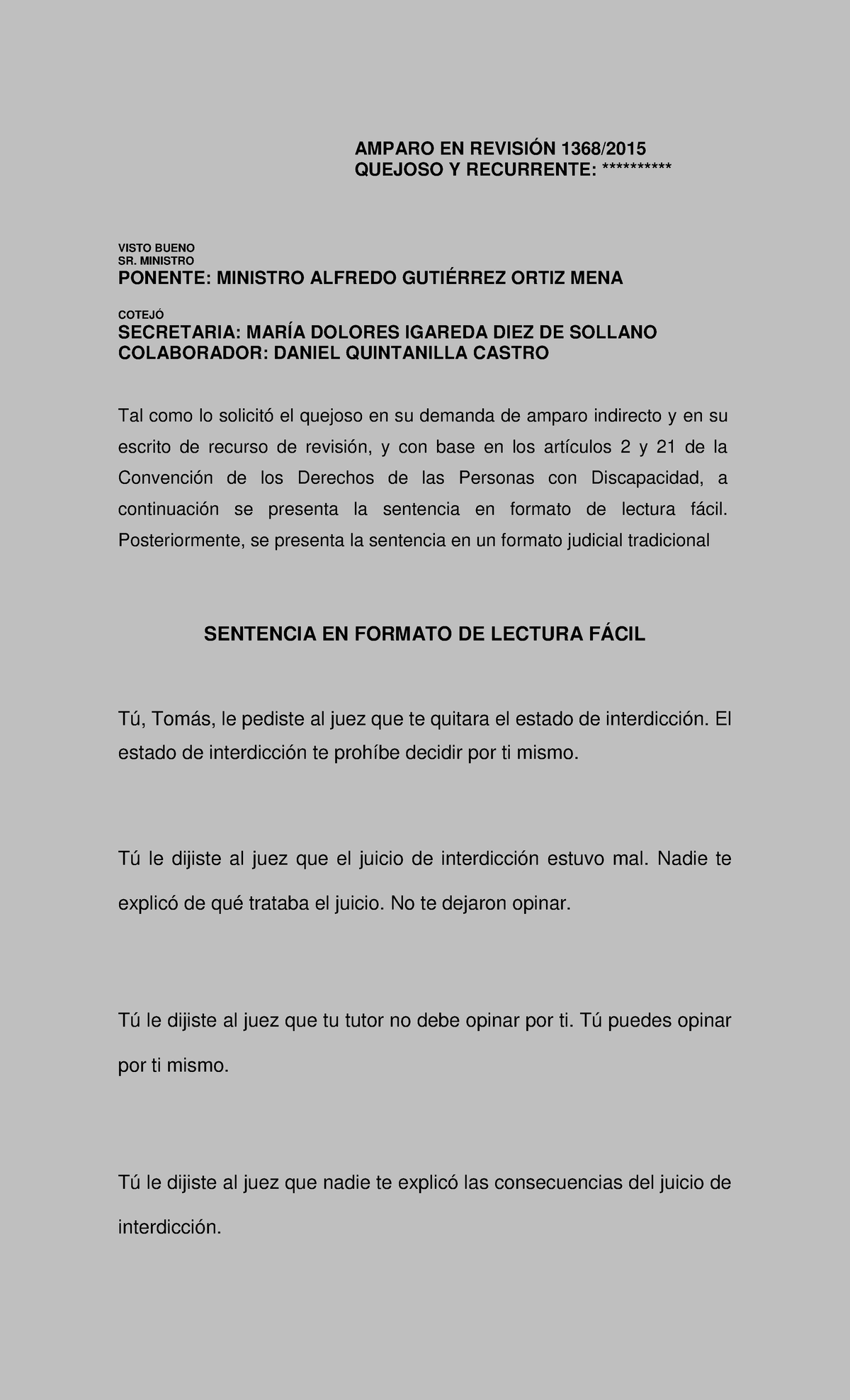 AR-1368-2015-190301 0 - QUEJOSO Y RECURRENTE: ********** VISTO BUENO SR ...