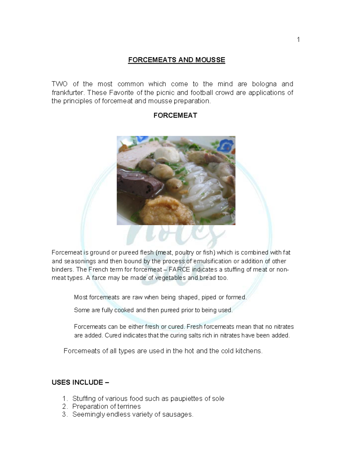 FOOD PRODUCTION - CHARCUTIE AND FORCEMEAT AND SAUSAGES - FORCEMEATS AND ...