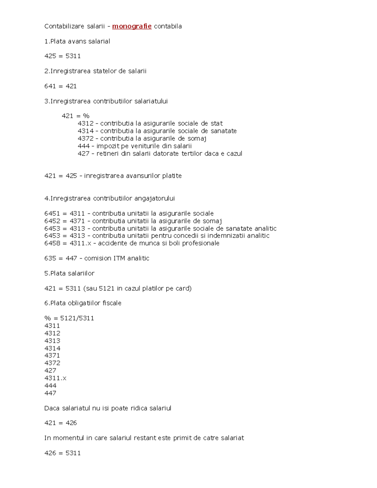 27374413 Contabilizare Salarii Monografie Contabila 1 Plata Avans ...