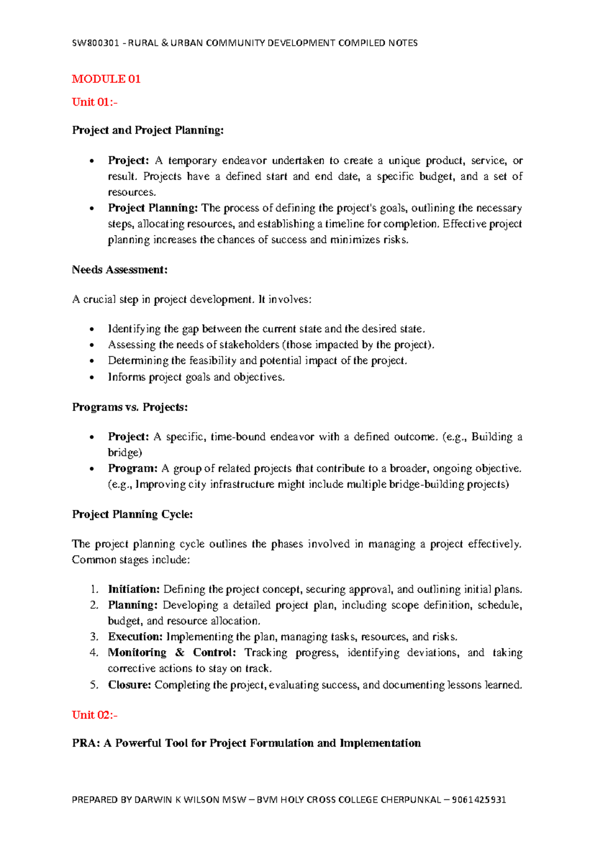 SW800301 - Rural & Urban Community Development - MODULE 01 Unit 01 ...