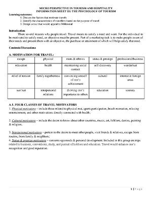 Chapter 1 - Lecture notes 1 - MICRO PERSPECTIVE OF TOURISM AND ...