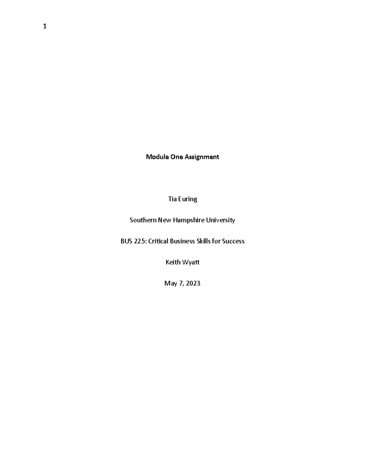BUS225 Module One Assignment - Module One Assignment Tia Euring ...