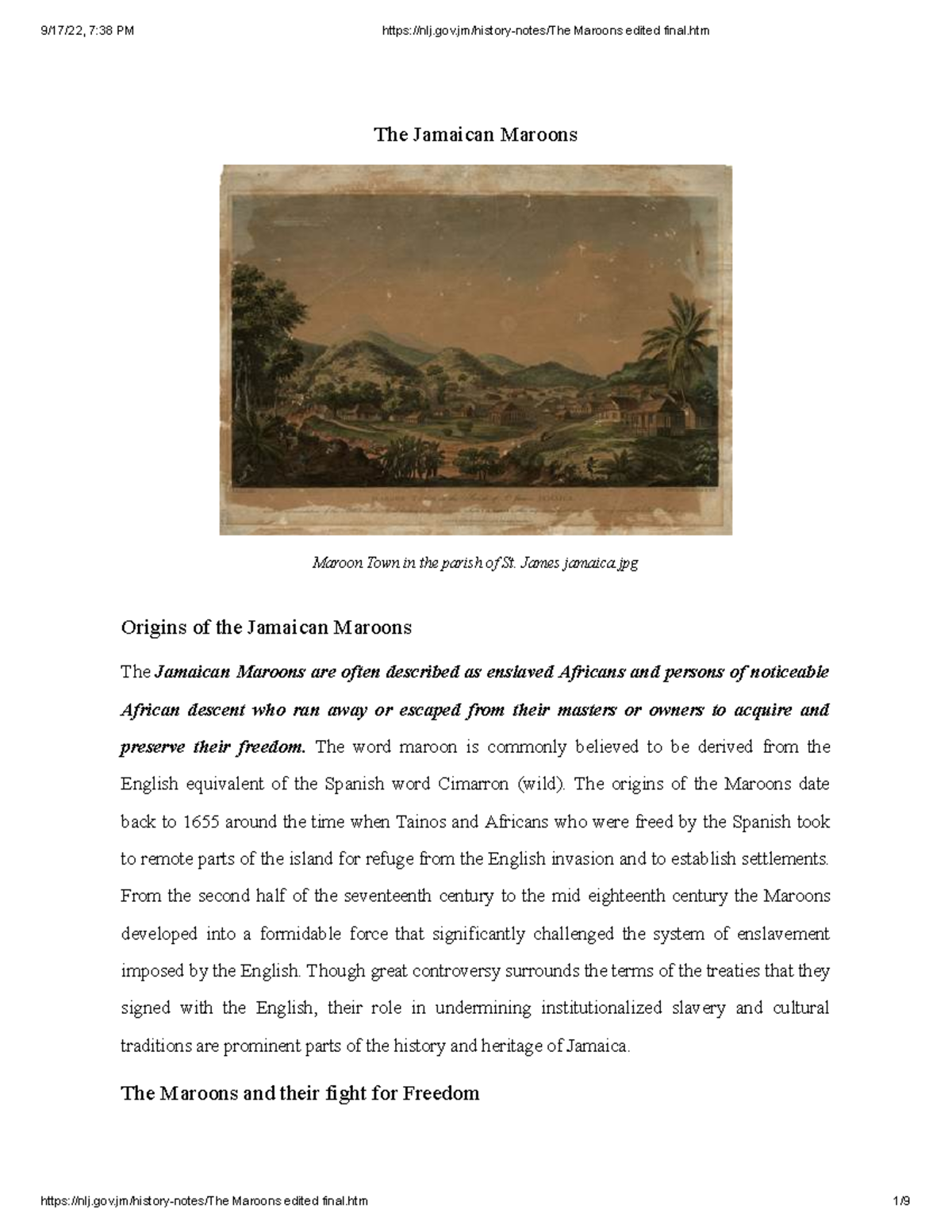 The Maroons edited final - The Jamaican Maroons Maroon Town in the ...